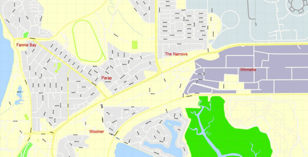 Darwin Printable Map, Australia, exact vector City Plan, editable Adobe ...