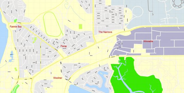Darwin PDF Map, Australia, Printable exact vector street map, V17.11 ...