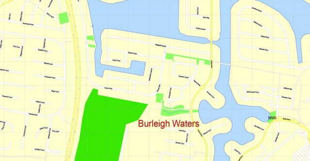 Gold Coast Printable Map, Australia, exact vector street map, V11.11 ...