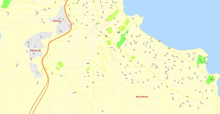 Hobart Printable Map, Tasmania, Australia, exact vector street map, V29 ...