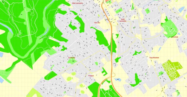 Launceston PDF Map, Tasmania, Australia, exact vector street map, V29 ...