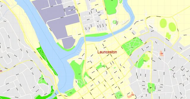 Launceston PDF Map, Tasmania, Australia, exact vector street map, V29 ...