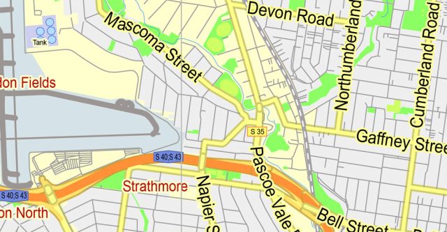 Melbourne PDF Map, Australia, exact vector street map, V27.11, fully ...
