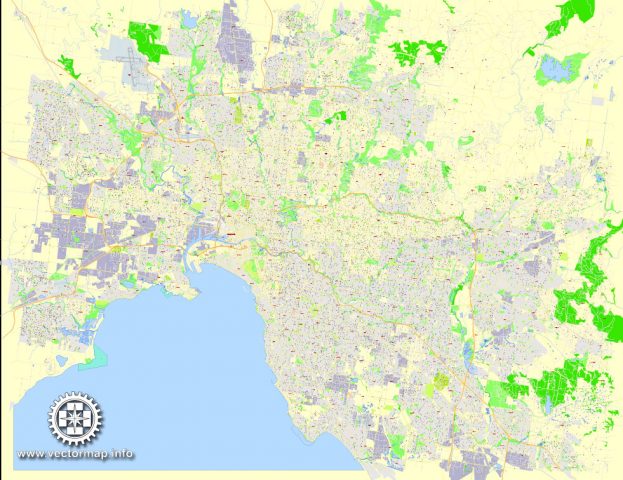 Melbourne Map Vector Printable Australia exact City Plan editable ...