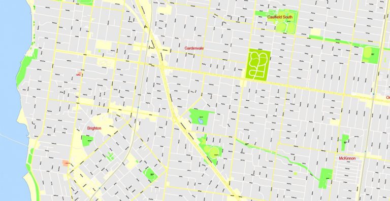 Melbourne Map Vector Printable Australia exact City Plan editable ...