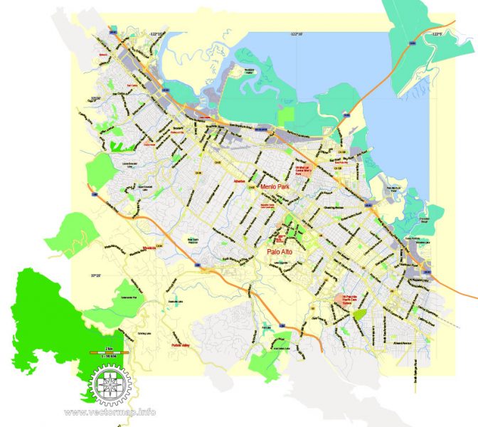 Menlo Park Vector Map Printable California exact 2000 m scale City Plan ...