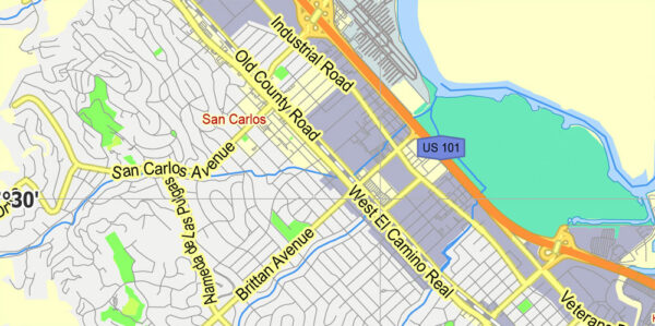 Menlo Park Vector Map Printable California exact 2000 m scale City Plan ...