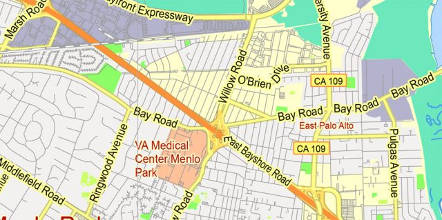 Menlo Park Vector Map Printable California exact 2000 m scale City Plan ...