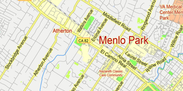 Menlo Park Vector Map Printable California exact 2000 m scale City Plan ...