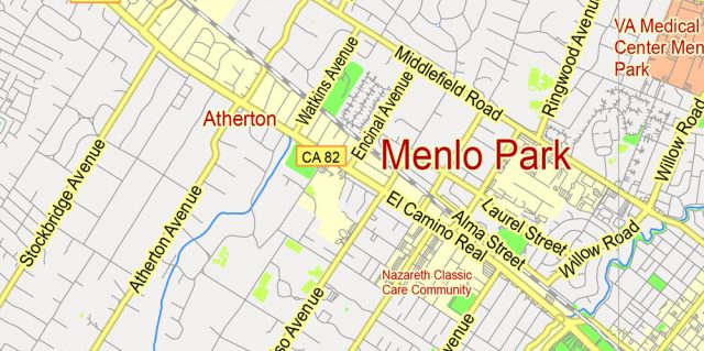 Menlo Park Vector Map Printable California exact 2000 m scale City Plan ...