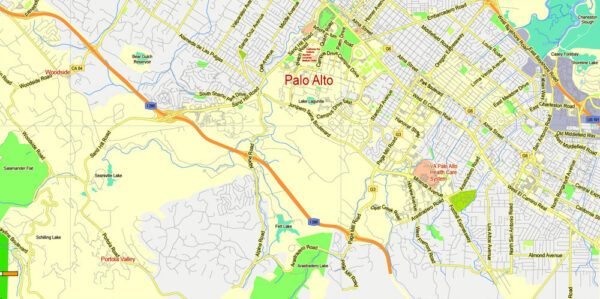 Menlo Park Vector Map Printable California exact 2000 m scale City Plan ...