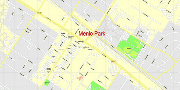 Menlo Park, California, PDF Map, exact vector street G-View Level 17 ...
