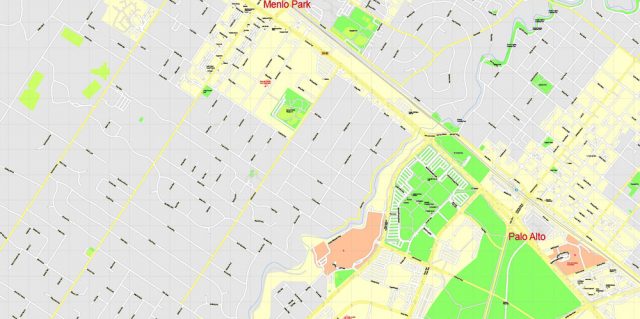 Menlo Park Map Vector California US exact Detailed City Plan Printable ...