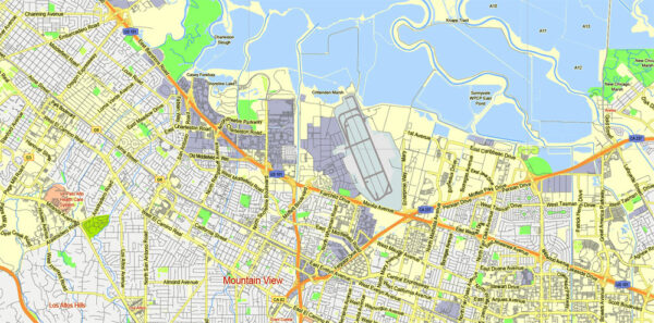 Mountain View PDF Map California US Printable exact vector City Plan ...