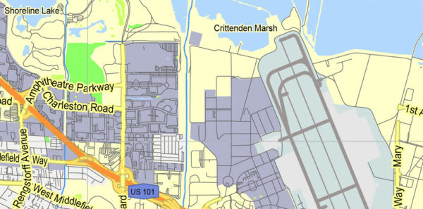 Mountain View PDF Map California US Printable exact vector City Plan ...