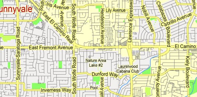 Mountain View PDF Map California US Printable exact vector City Plan ...