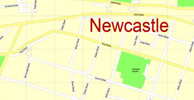 Newcastle Printable Map, Australia, exact vector street map, V29.11 ...