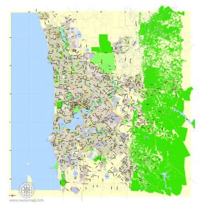 Perth Printable Map, Australia, exact vector street map, V27.11, fully ...