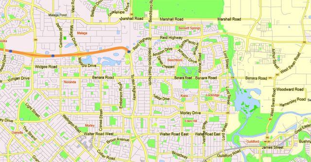 Perth PDF Map, Australia, exact vector street map, V27.11, fully ...