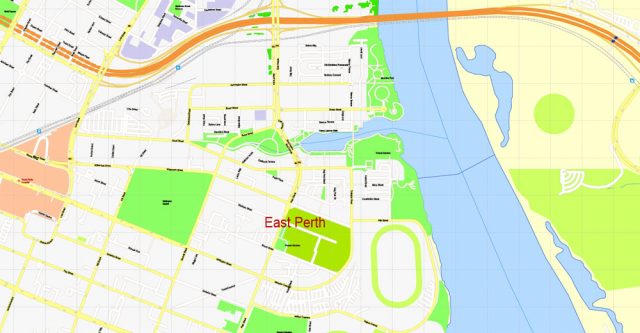 Perth Printable Map, Australia, exact vector street map, V27.11, fully ...