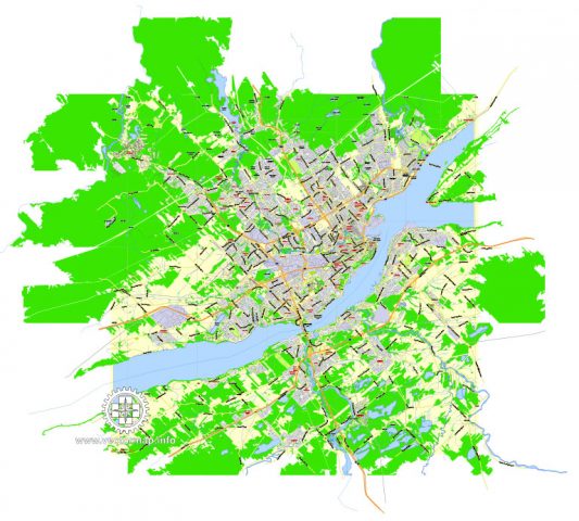 Quebec City, Canada, Printable Map, G-View Level 13 (2000 meters scale ...