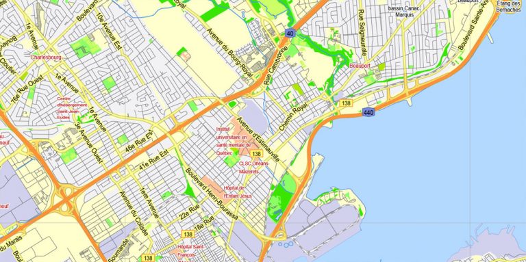 Quebec City, Canada, Printable Map, G-View Level 13 (2000 meters scale ...