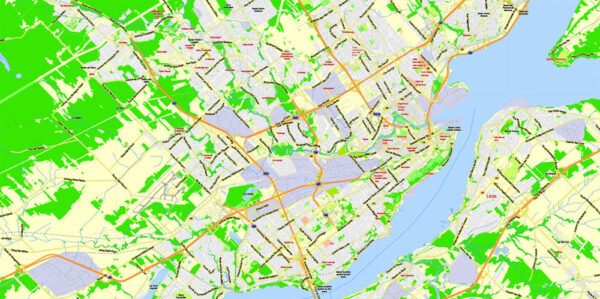 Quebec City, Canada, Printable Map, G-View Level 13 (2000 meters scale ...