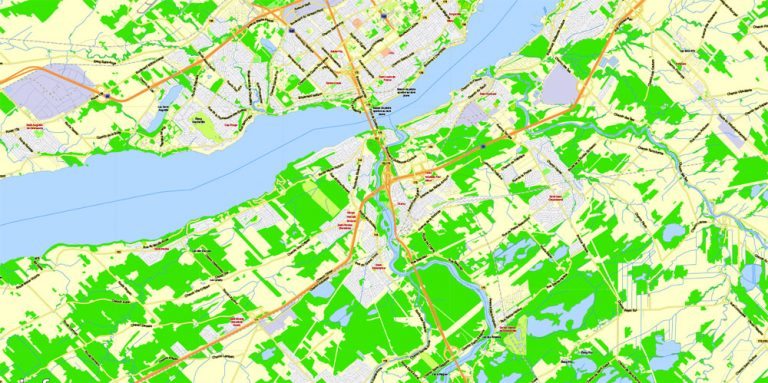 Quebec City, Canada, Printable Map, G-View Level 13 (2000 meters scale ...