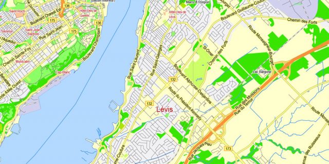 Quebec City, Canada, Printable Map, G-View Level 13 (2000 meters scale ...
