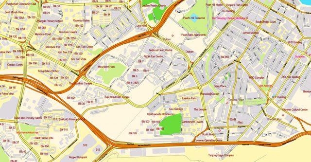 Singapore PDF Map 01 exact City Plan with buildings full editable ...