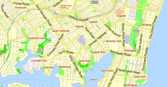 Sydney Printable Map, Australia, exact vector City Plan editable, Adobe ...