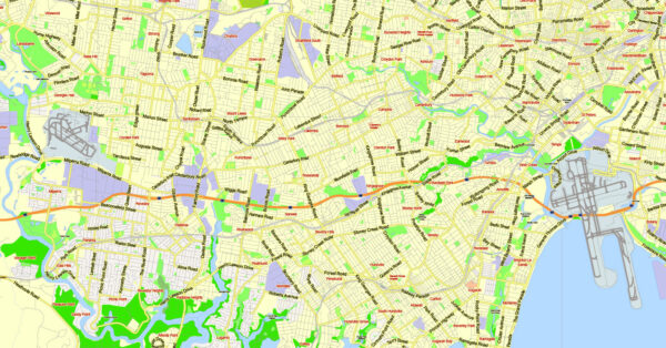 Sydney PDF Map Australia exact vector City Plan editable Adobe PDF 2000 ...