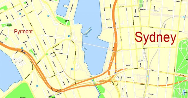 Sydney Vector Map Australia exact printable City Plan editable Adobe Illustrator 100 meters ...