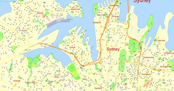 Sydney Vector Map Australia exact printable City Plan editable Adobe ...