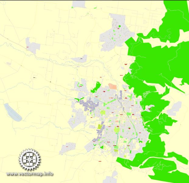 Toowoomba Printable Map, Australia, exact vector street map, V27.11 ...