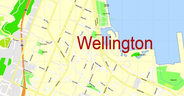 Wellington, New Zealand, Printable Map Adobe Illustrator