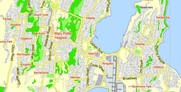 Wellington PDF Map New Zealand exact vector street map fully editable ...