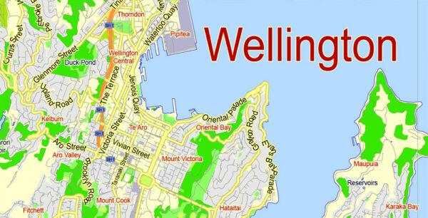 Wellington PDF Map New Zealand exact vector street map fully editable ...