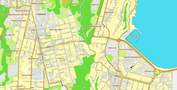 Wellington Printable PDF Map, New Zealand, exact vector street City ...