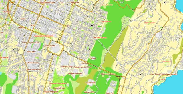 Wellington Printable PDF Map, New Zealand, exact vector street City ...