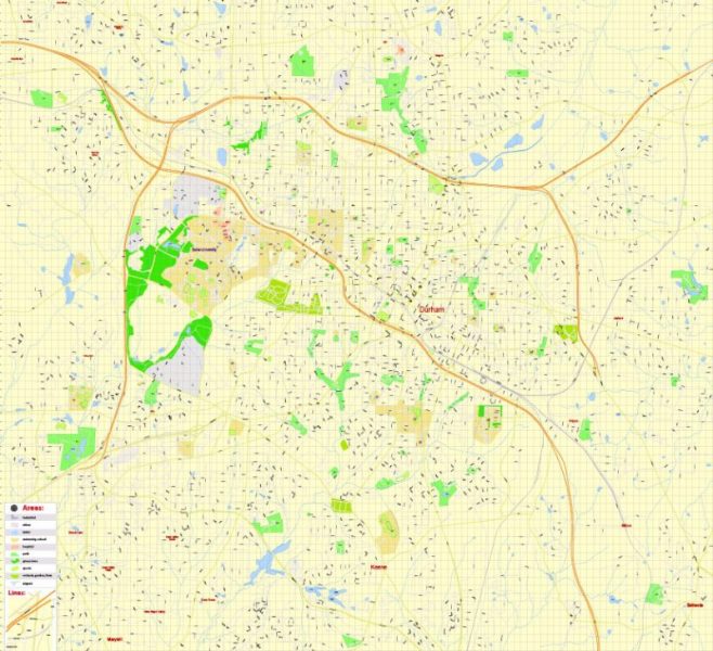 Duke University PDF Map, Durham, North Carolina, US, exact vector ...