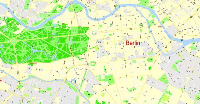 Berlin Map Vector Germany exact Printable City Plan 100 meters scale V ...