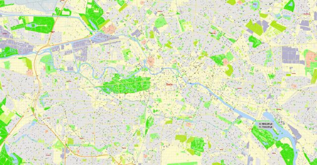 Berlin Map Vector Germany exact Printable City Plan 100 meters scale V ...