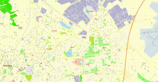 Bratislava metro area Printable Map, Slovakia, exact vector street G ...
