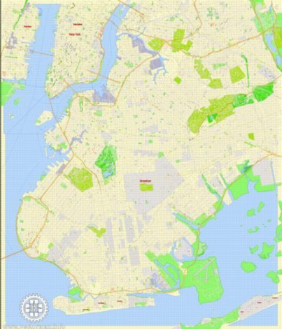 Brooklyn Printable Map New York City US exact vector street map 100 ...