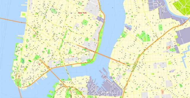 Manhattan Map Editable Vector New York City US exact City Plan 100 ...