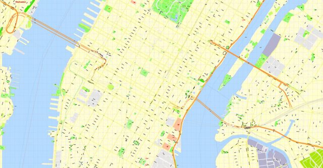 Manhattan Map Editable Vector New York City US exact City Plan 100 ...