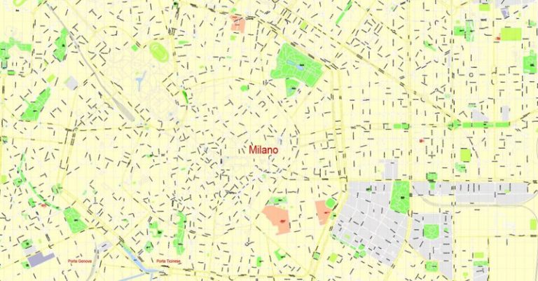 Milan Milano Map Vector Italy exact detailed 100 meters scale City Plan ...