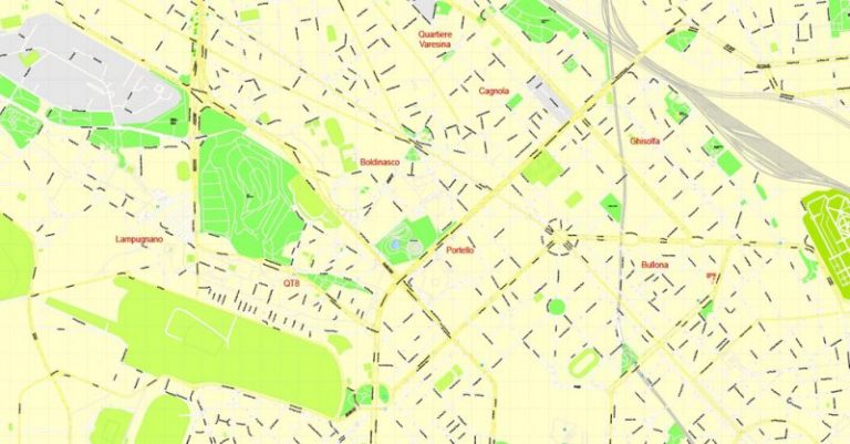 Milan Milano Map Vector Italy exact detailed 100 meters scale City Plan ...