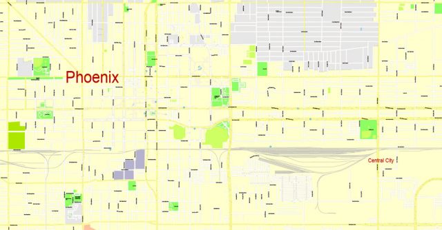 Phoenix City Printable Map, Arizona, exact vector street G-View Level ...